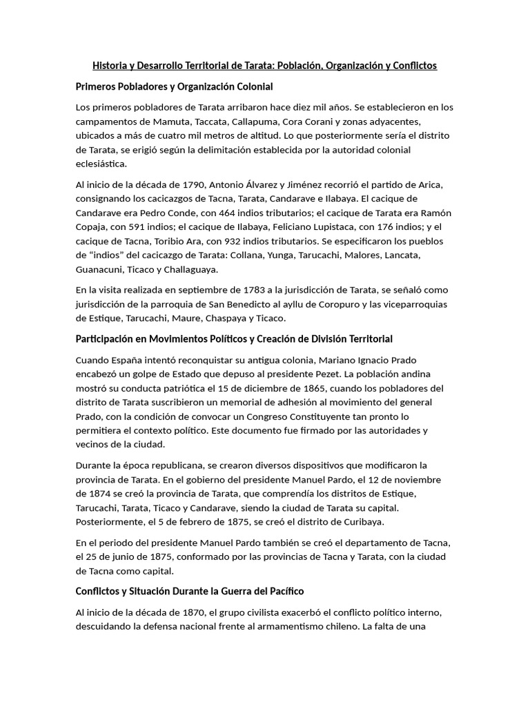 Historia y Desarrollo Territorial de Tarata | PDF | América del Sur
