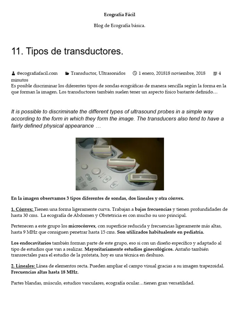 Tipos de Transductores. - Ecografía Fácil | PDF | Ultrasonido médico | Medicina CLINICA
