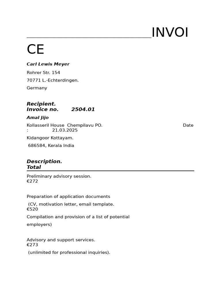 Invoi CE: Recipient. Invoice No. 2504.01 | PDF