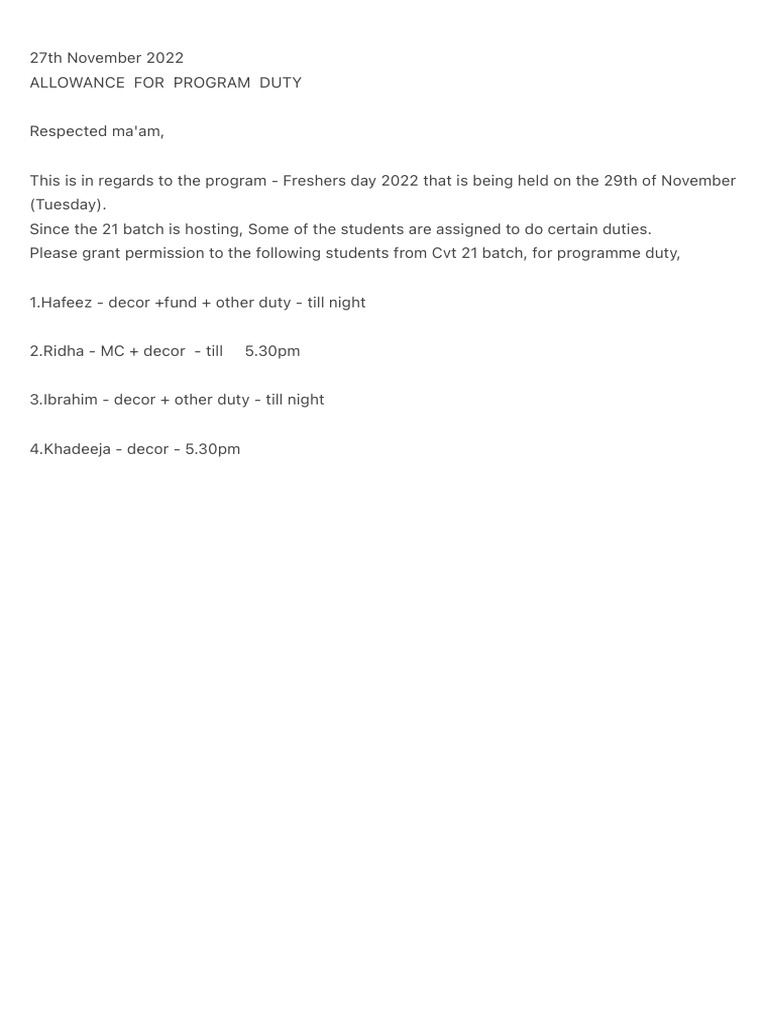 Program Duty | PDF