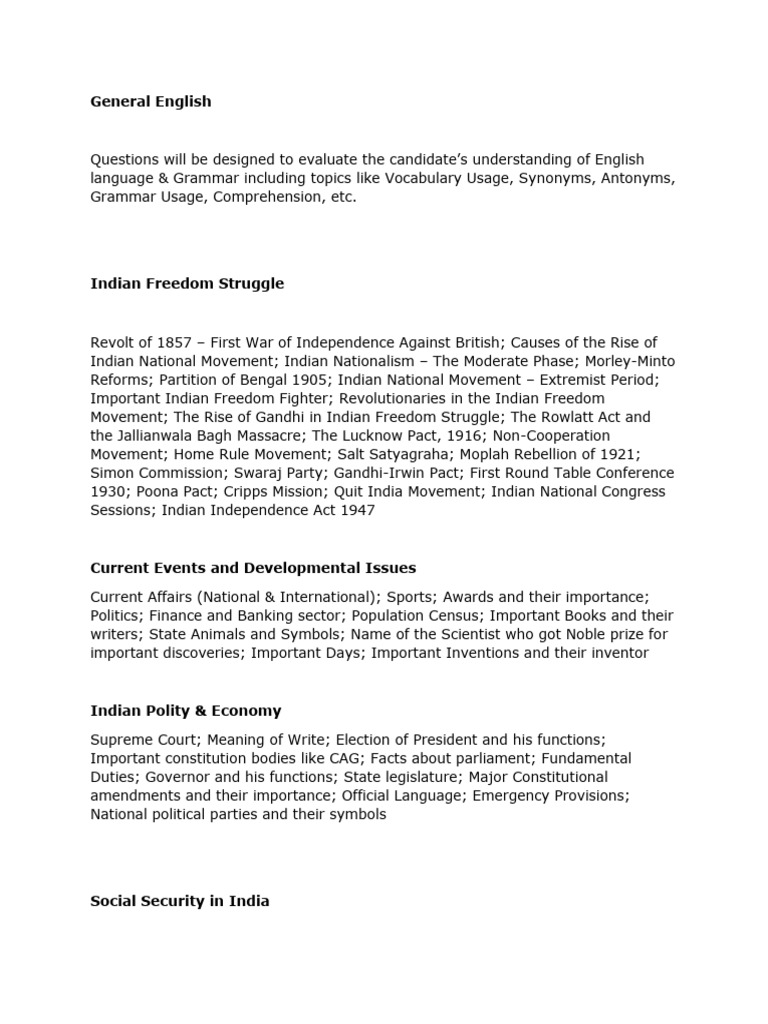 Epfo Syllabus | PDF | Indian Independence Movement