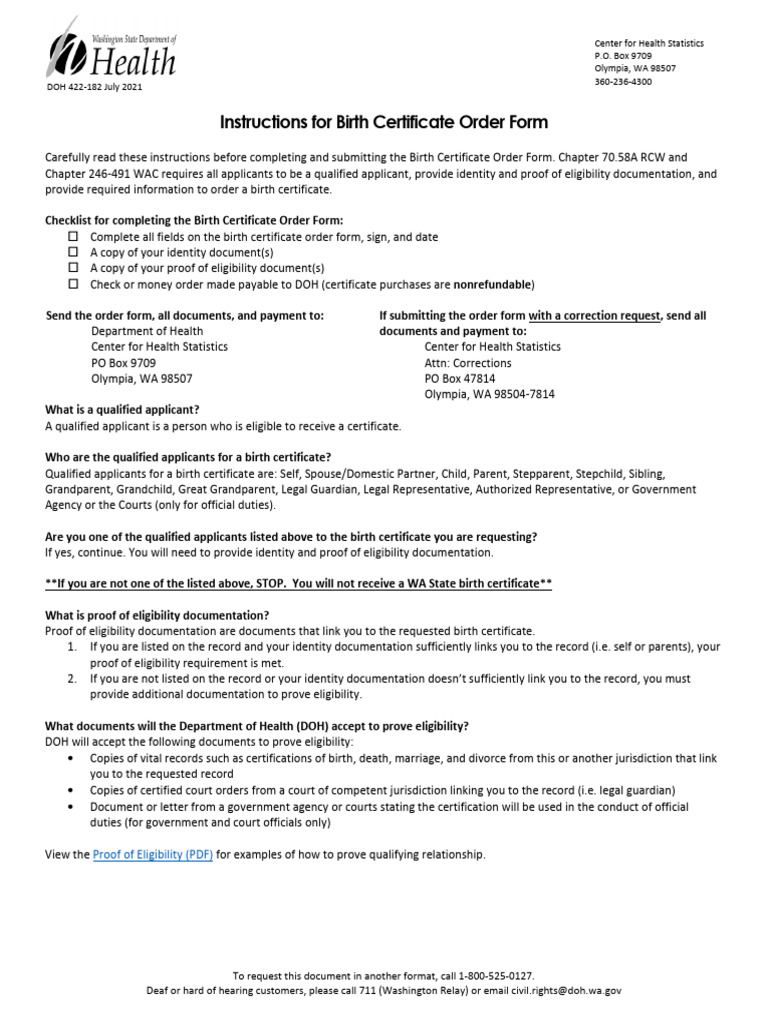 Washington Birth Certificate Order Guide | PDF | Birth Certificate ...