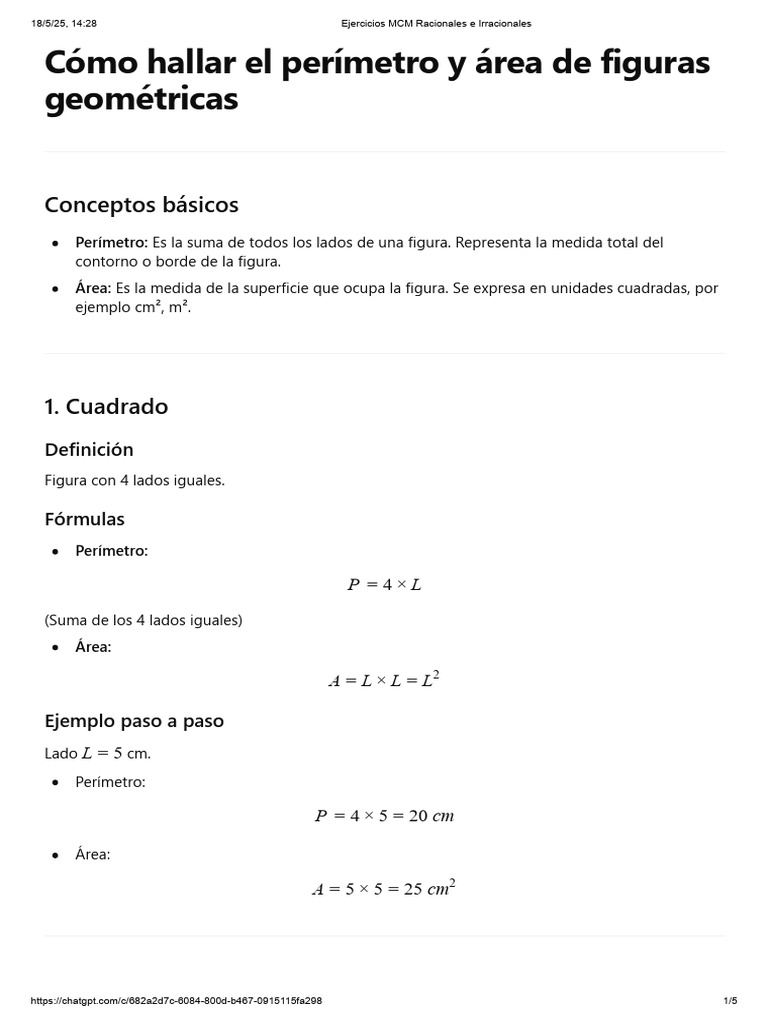 Perimetro y Areas de Figuras Geometricas Con Ejercicios | PDF ...