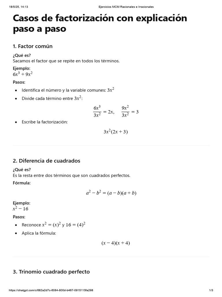 Ejercicios Casos de Factorizacion. | PDF | Factorización | Matemática Elemental