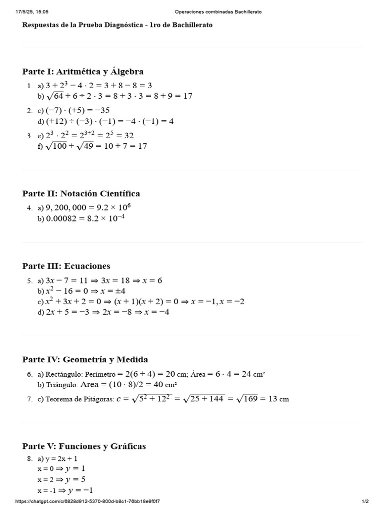Prueba de Diagnostico Matematicas 1ro BGURespuestas | PDF