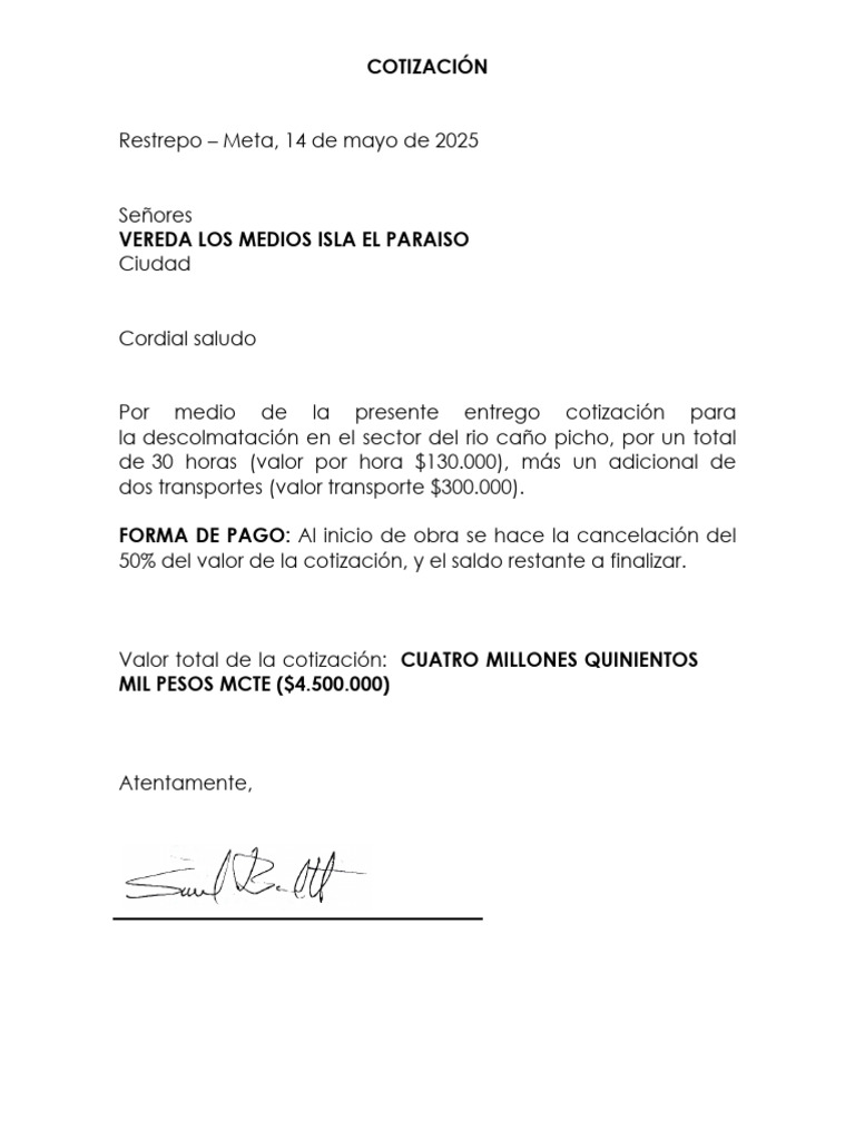 Samuel Bernal Hernández Cotizacion | PDF