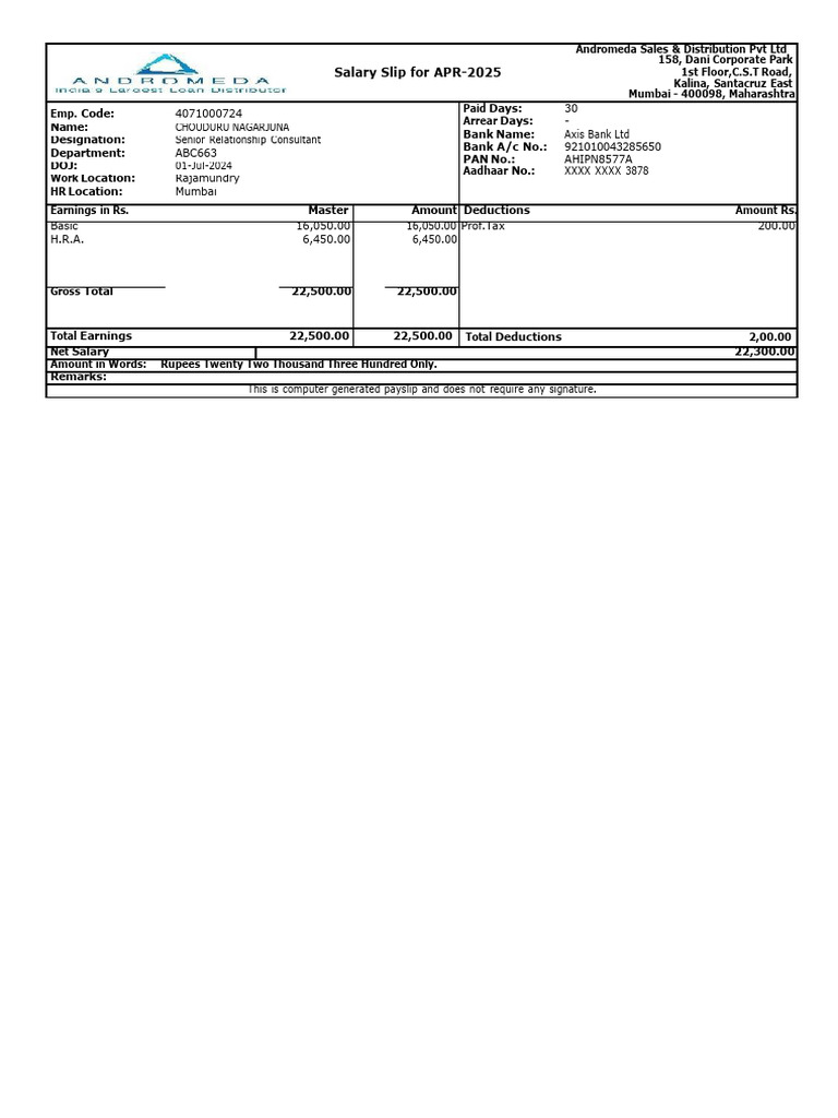 Payslip Asdp Apr2025 | PDF