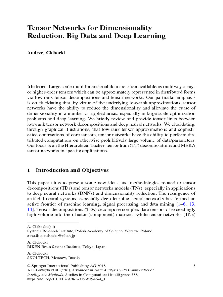 Tensor Networks for Dimensionality Reduction, Big Data and Deep Learning | PDF | Tensor | Matrix ...