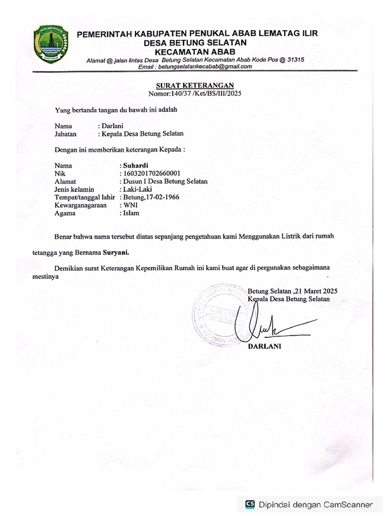 Surat Keterangan Rekening Listrik | PDF