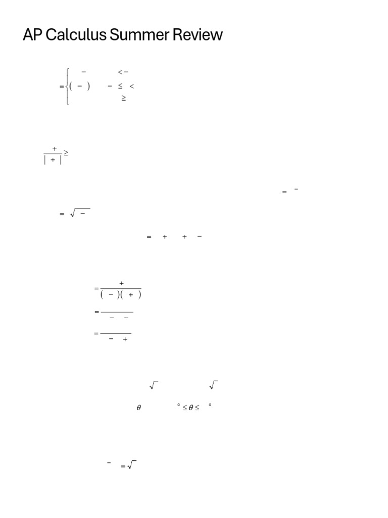 AP Calculus Summer Review_2024-1 | PDF | Function (Mathematics ...