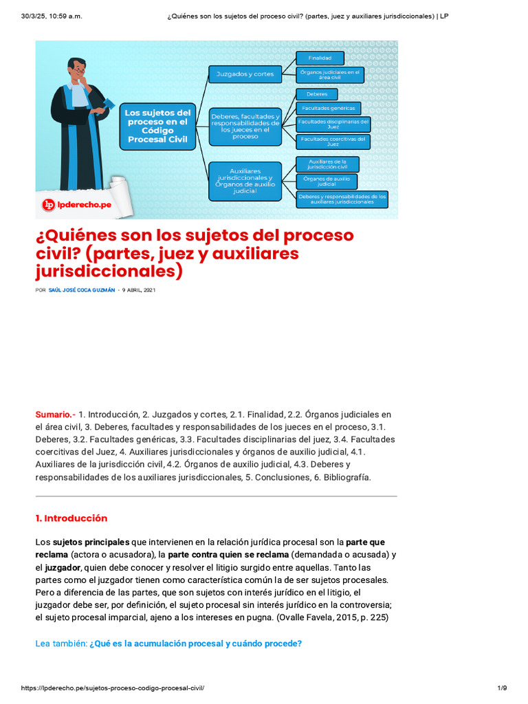 ¿Quiénes son los sujetos del proceso civil_ (partes, juez y auxiliares ...