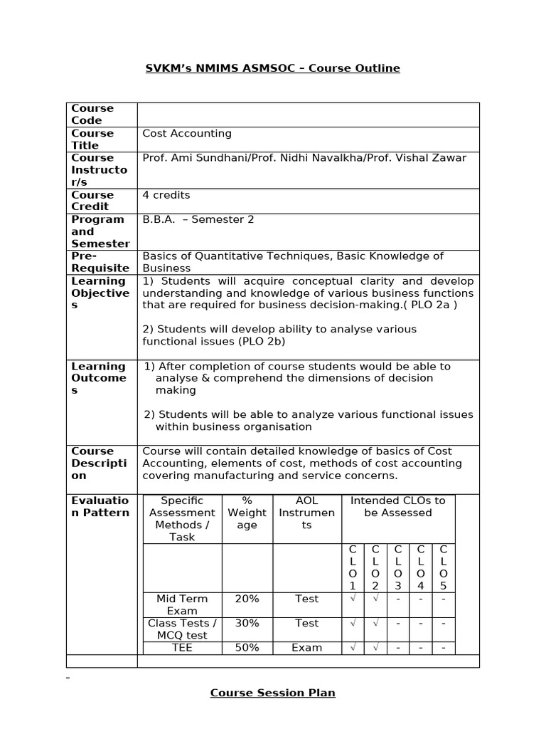 Cost Accounting Course Outline NMIMS | PDF | Inventory | Cost Accounting