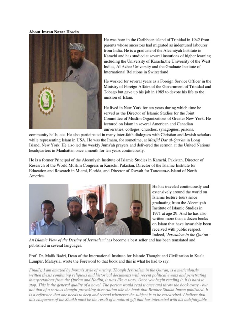 About Imran Nazar Hosein | PDF | Hadith | Quran