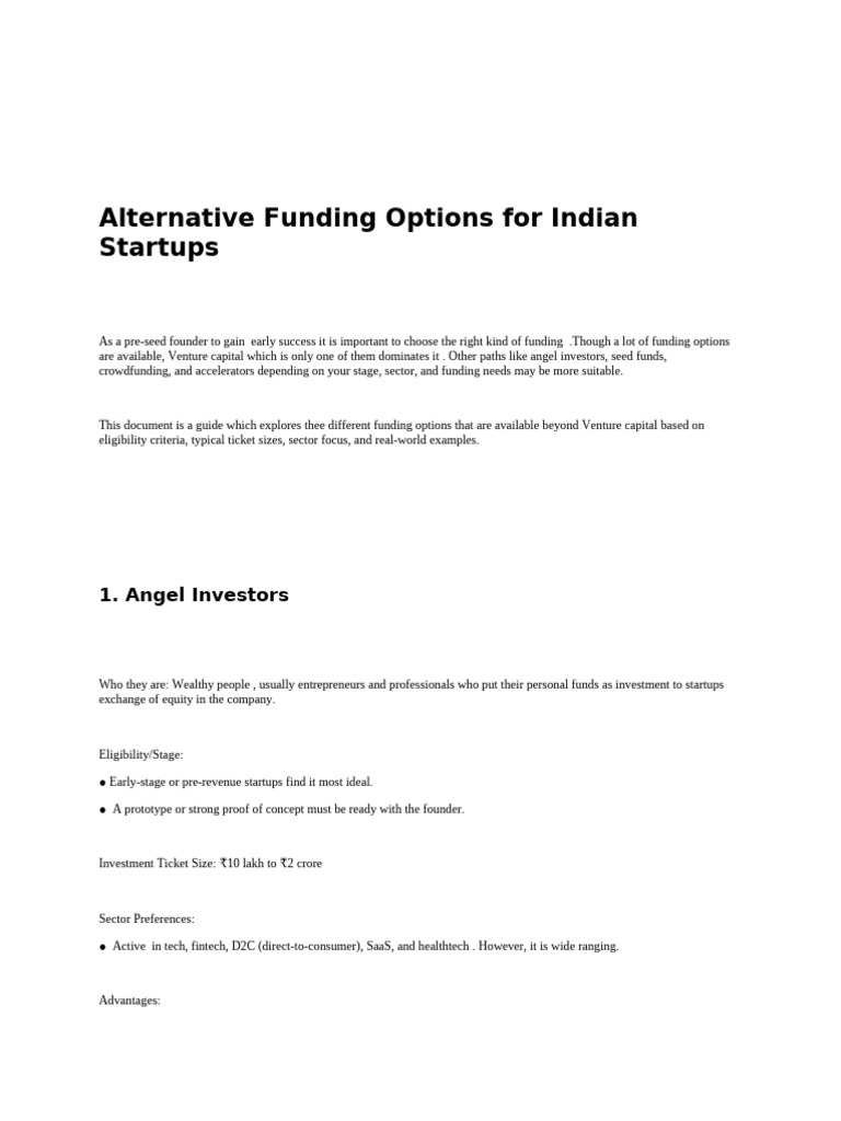 Alternative Funding for Indian Startups | PDF | Startup Company | Small ...