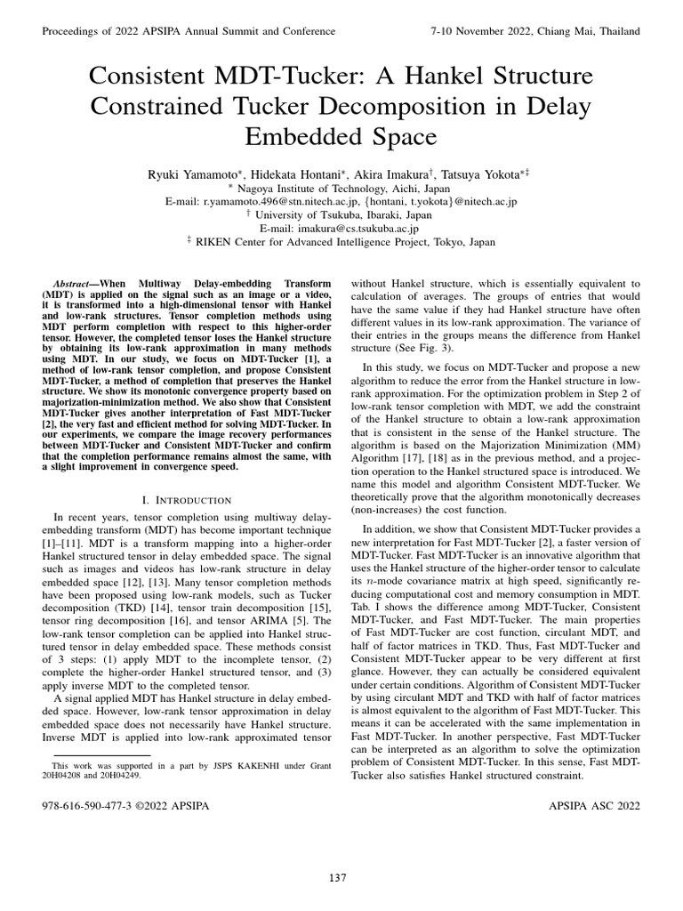 Consistent MDT-Tucker A Hankel Structure Constrained Tucker Decomposition in Delay Embedded ...