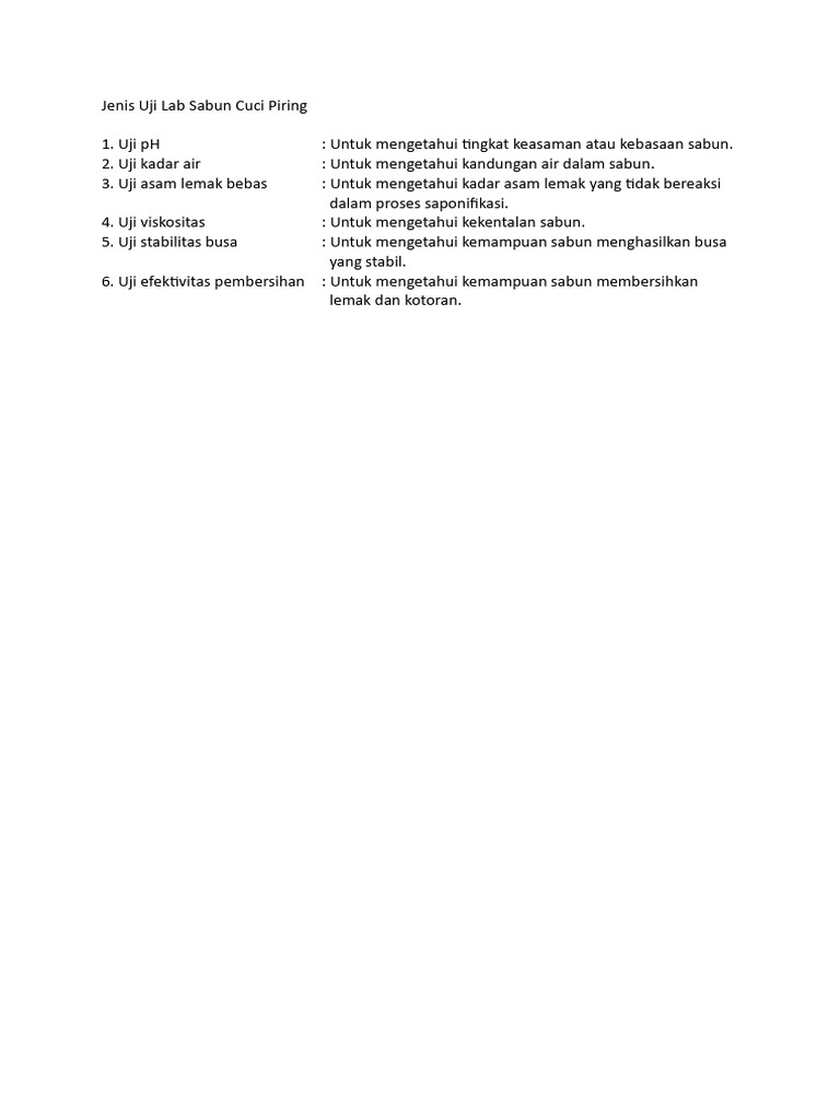 Jenis Uji Lab Sabun Cuci Piring | PDF