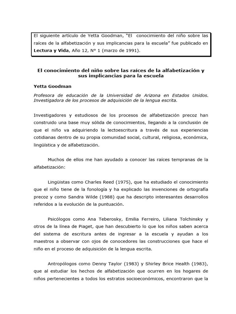 Raíces de la alfabetización - Yetta Goodman | PDF | Literatura ...