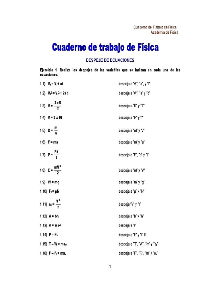 Ejercicios de Depeje de Formulas | PDF