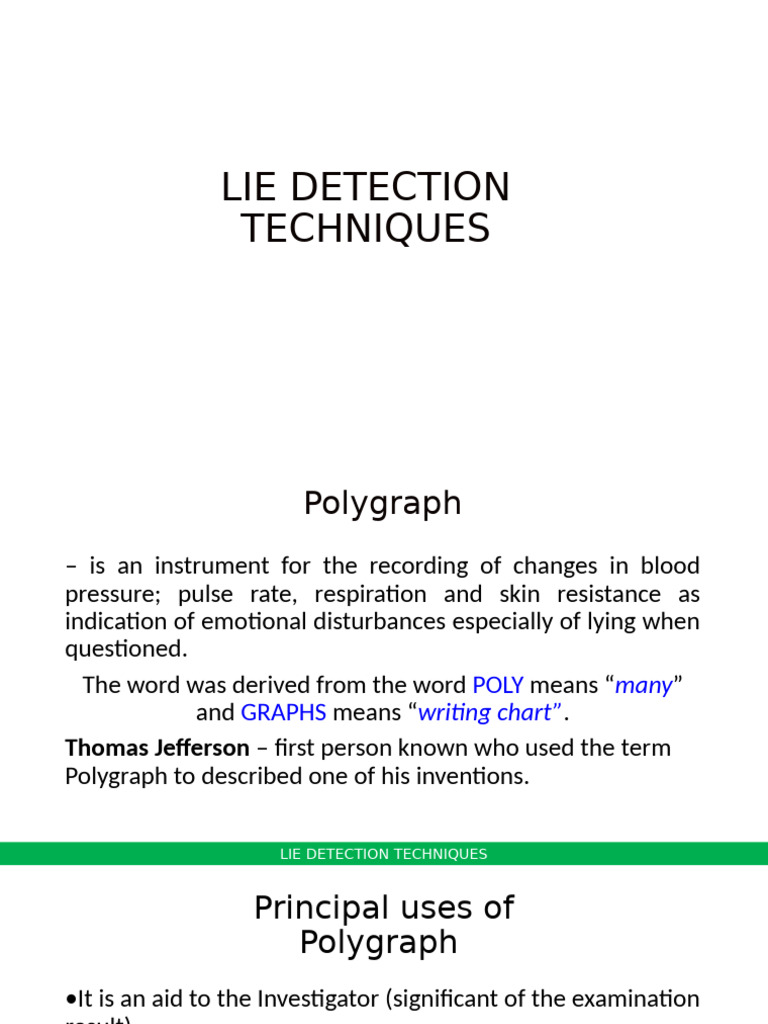 Lie Detection Techniques | PDF | Polygraph | Nonverbal Communication