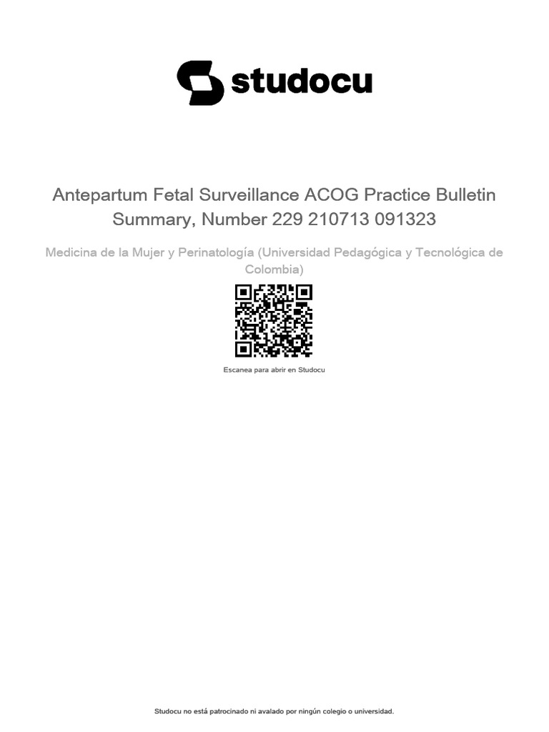 Antepartum Fetal Surveillance Acog Practice Bulletin Summary Number 229 ...