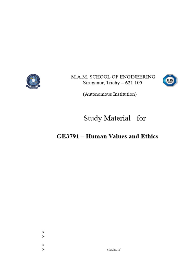 GE3791 HVE - NOL Study Materials - All 5 Units - Dean - 091551 | PDF ...