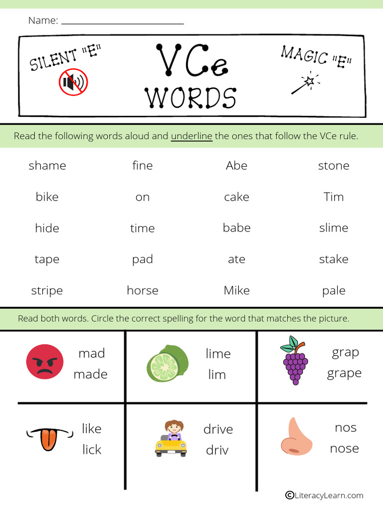 Vce Silent e Worksheets | PDF