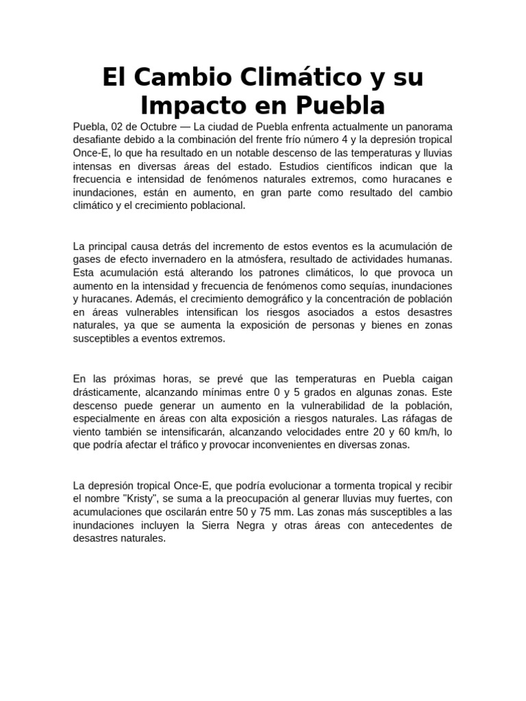 Impacto del Cambio Climático en Puebla | PDF | Ciclones tropicales ...