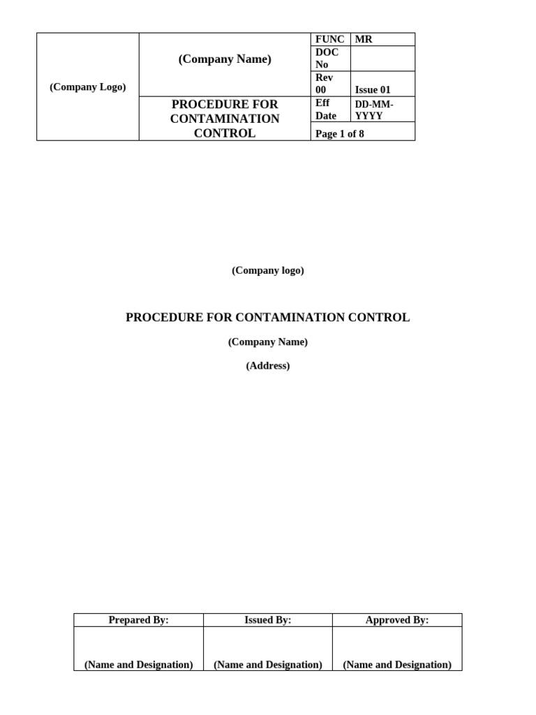 Procedure For Contamination Control | PDF | Hygiene | Medical Device