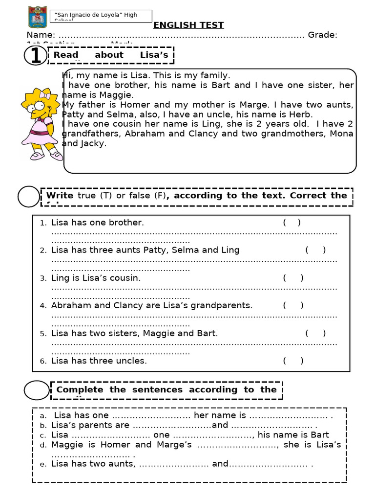 English Test-Liss-Fam-Has - IN A TEXT | PDF