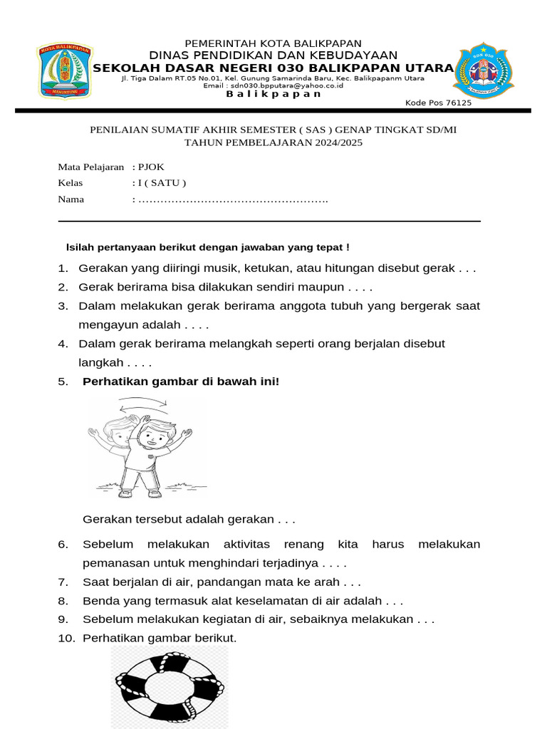 Sas 2 Kelas 1 - Pjok | PDF