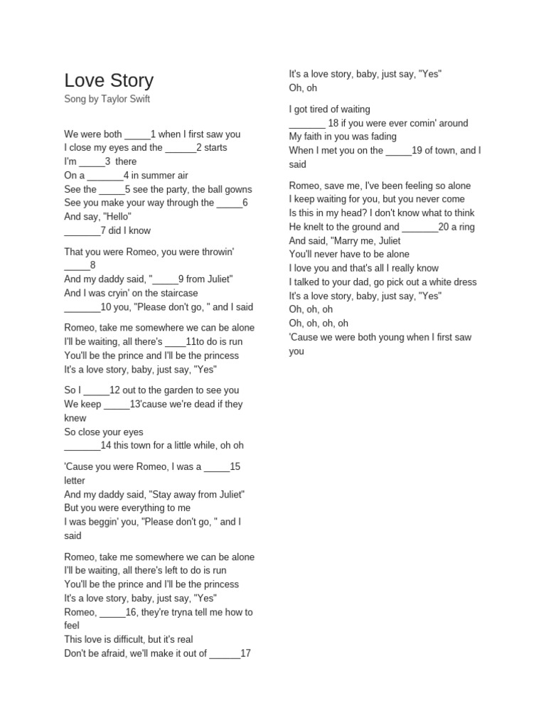 Taylor Swift's Love Story Lyrics Analysis | PDF