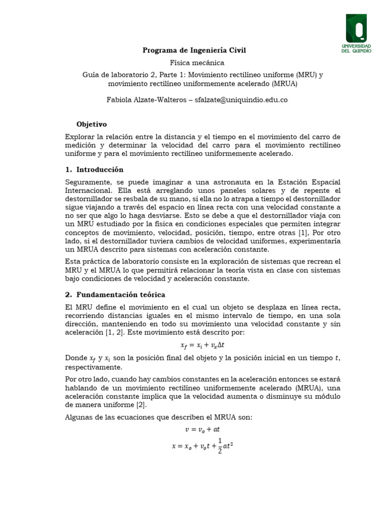 Lab MRU y MRUA | PDF | Aceleración | Hora