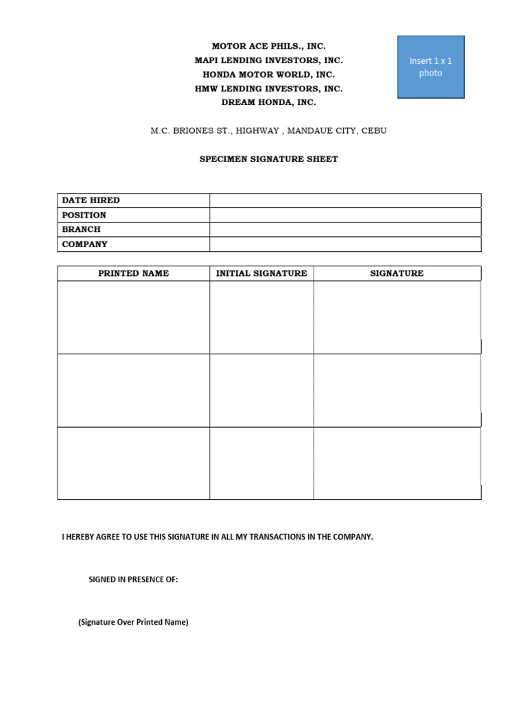 Specimen Signature | PDF