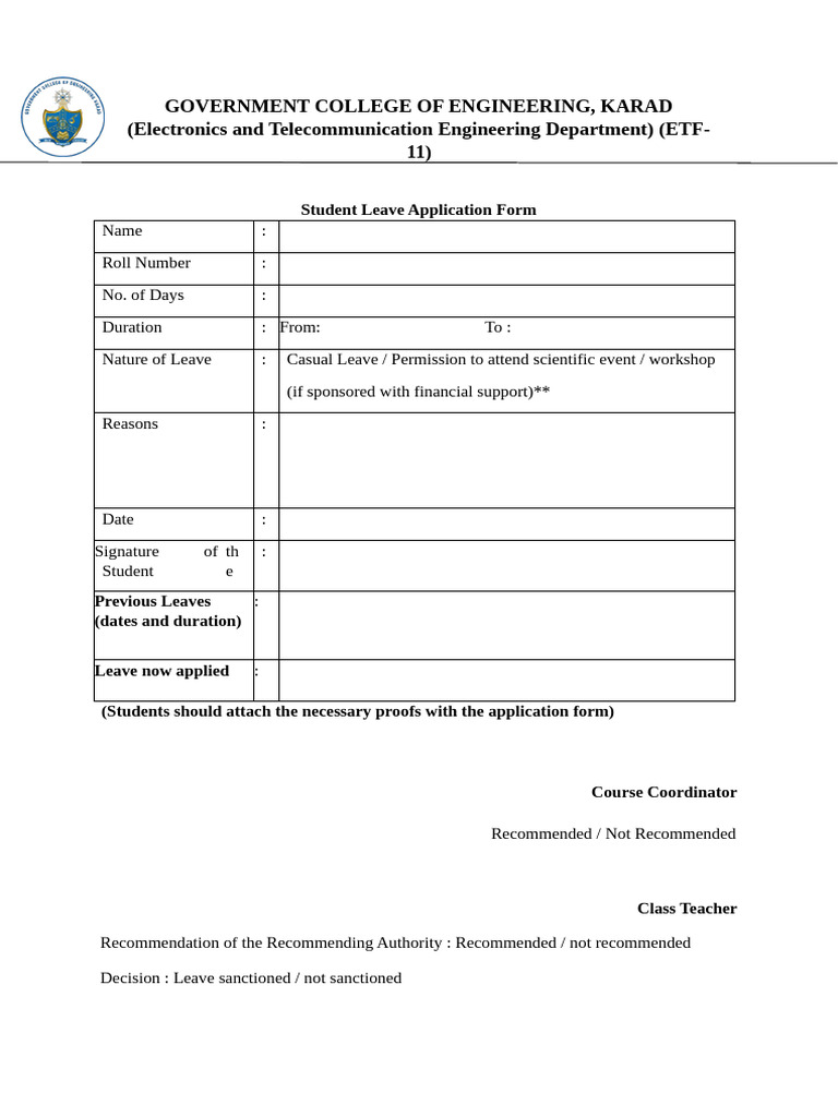 students leave application | PDF