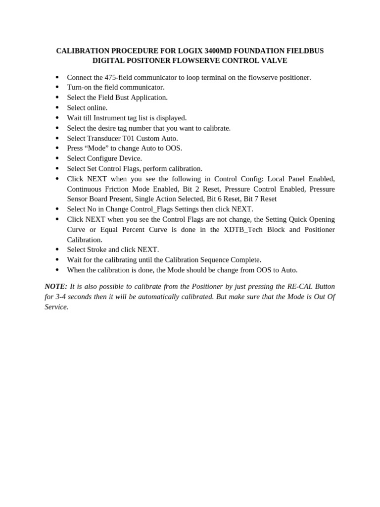 Calibration Procedure For Flowserve Control Valve | PDF