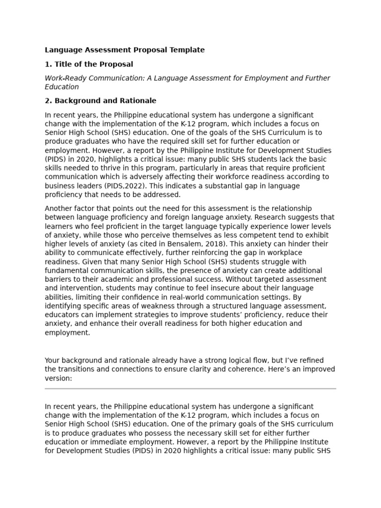DraftBackgroundNRationaleMY Language Assessment Proposal | PDF ...