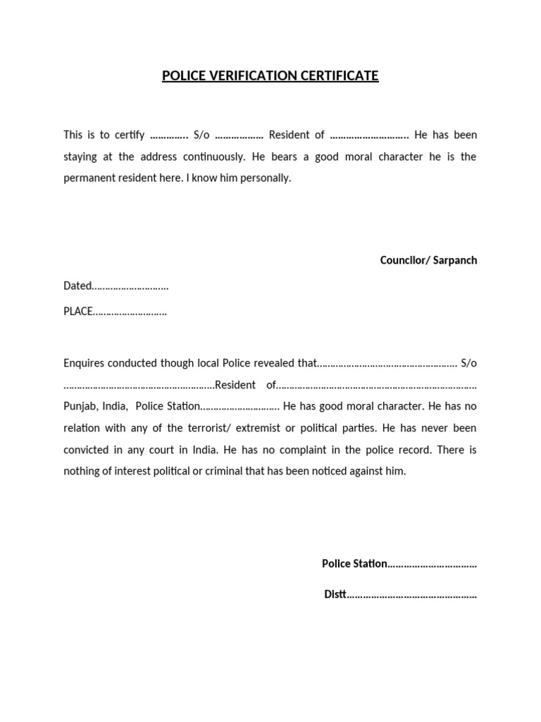 Performa For Police Verification | PDF