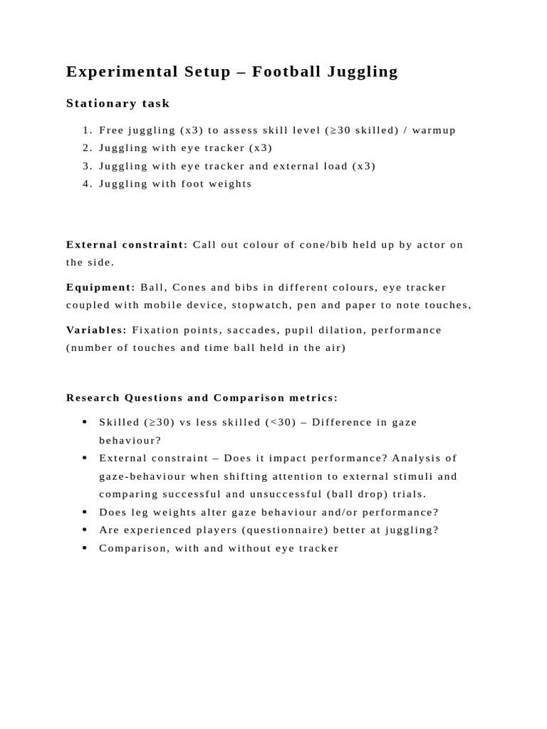 Experimental Setup - Juggling Project | PDF