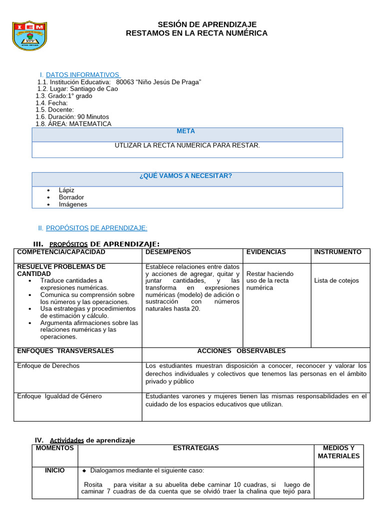 1.- LUNES 04 DE JULIO ... RESTA EN LA RECTA NUMERICA | PDF ...