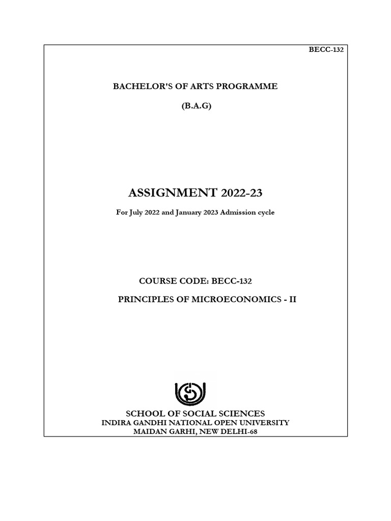 BECC-132 2022-23 English | PDF | Monopoly | Economic Equilibrium