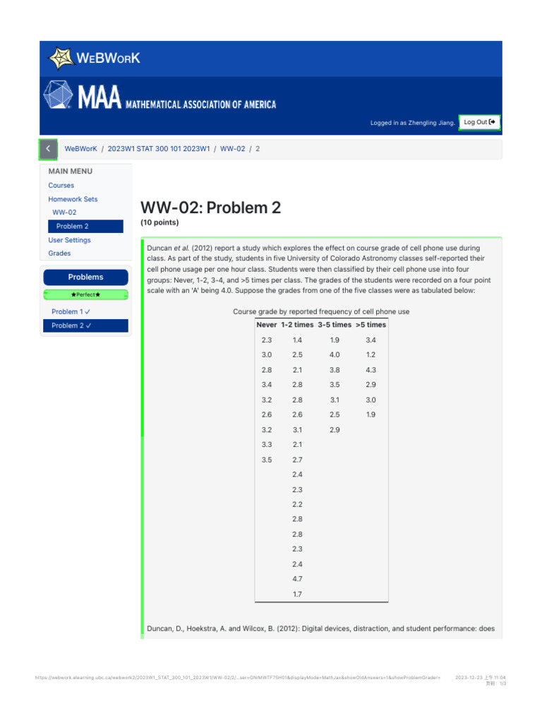 WeBWorK - 2023W1 STAT 300 101 2023W1 - WW-02 - 2 | PDF | Chi Squared ...