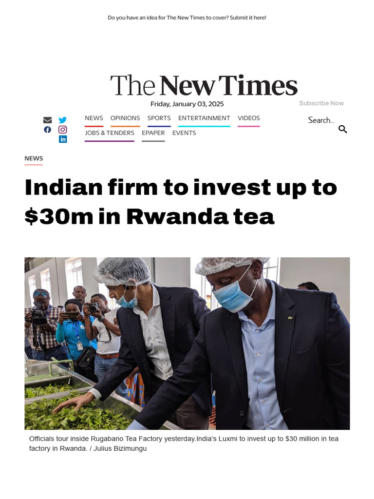 Indian Firm To Invest Up To $30m in Rwanda Tea - The New Times | PDF ...