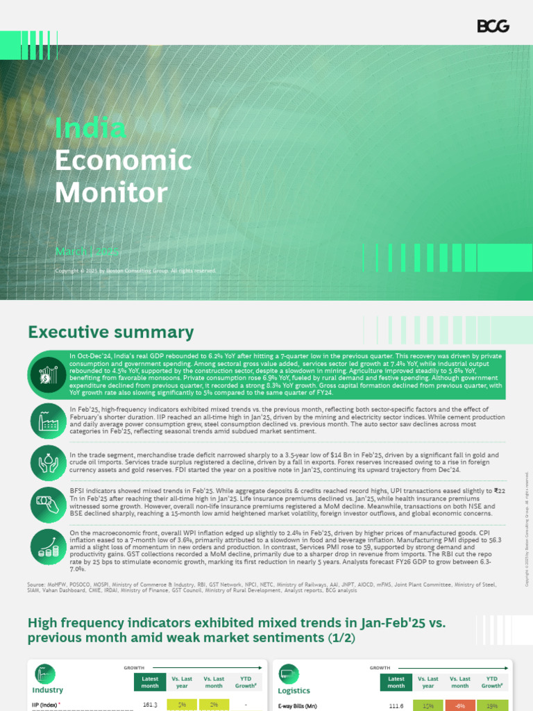 India Economic Monitor Mar25 | PDF | Balance Of Trade | Inflation