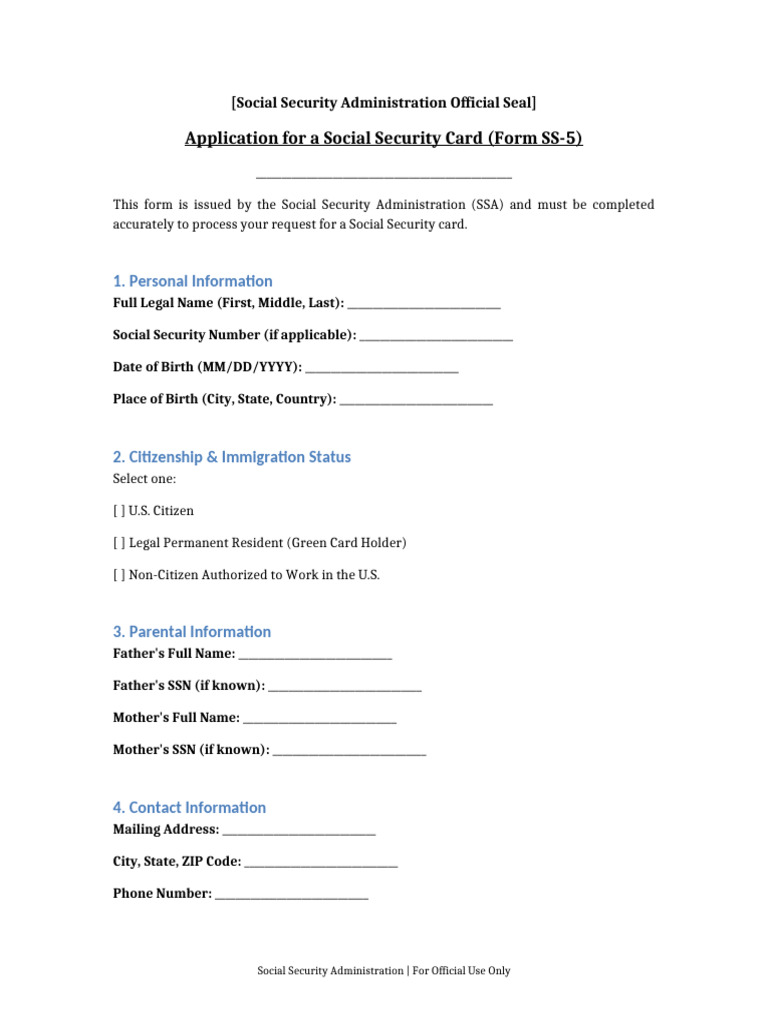 Social Security Card Application Form SS-5 | PDF