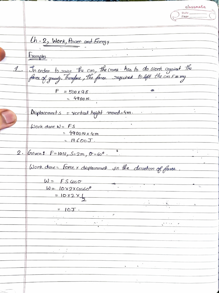 Work, Power, Energy Numericals | PDF