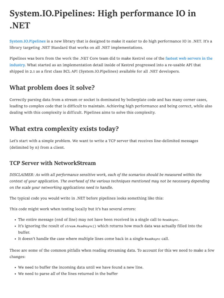 Pipelines High Performance IO in dotNET | PDF