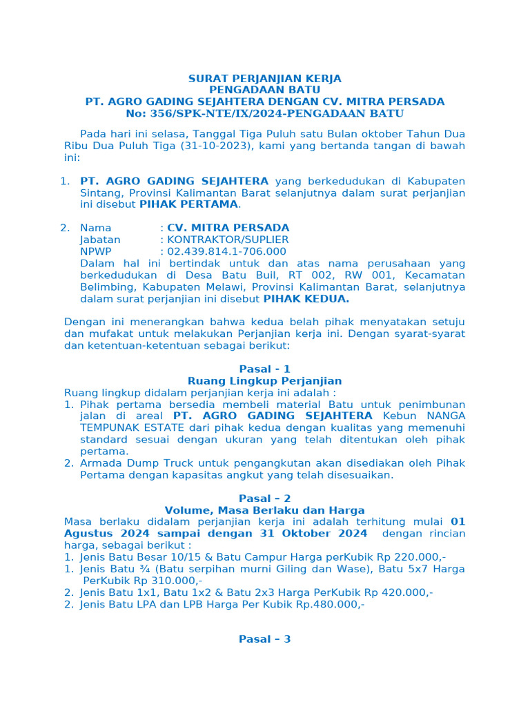 2024-8910 356 - Ags SPK - CV. Mitra Persada | PDF