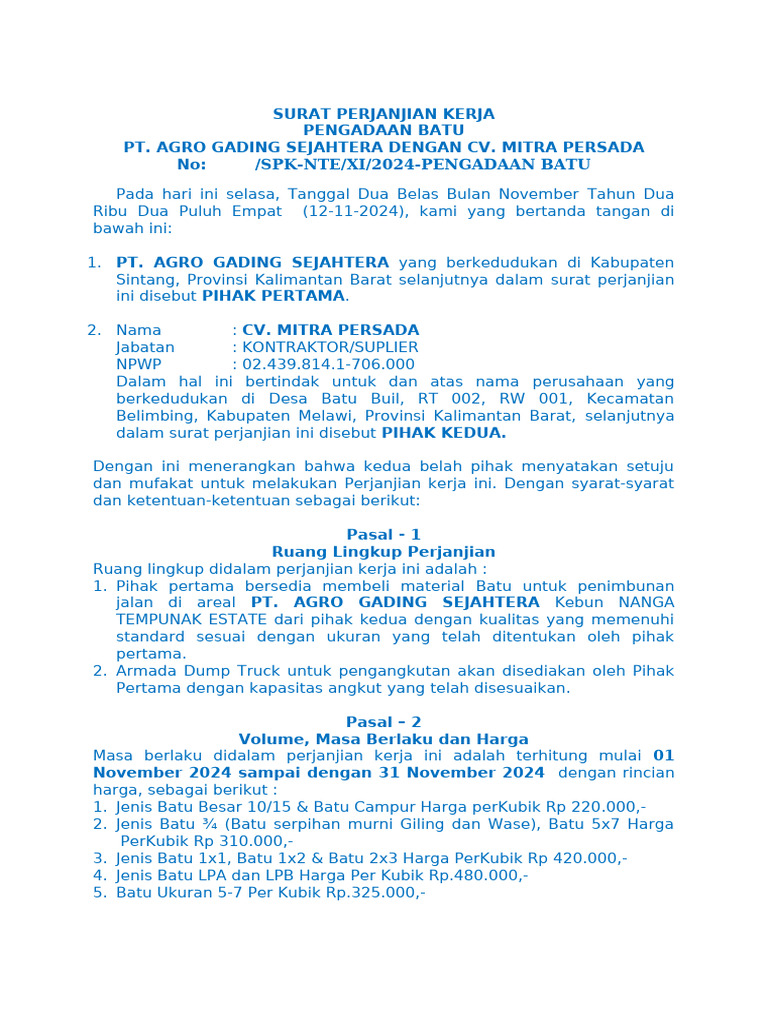 2024-8910 356 - Ags SPK - CV. Mitra Persada | PDF