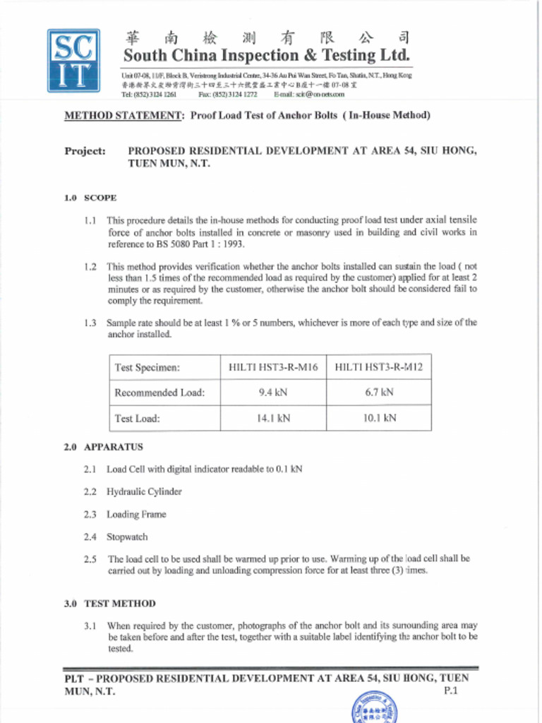 Method Statement For Pull-Out Test | PDF