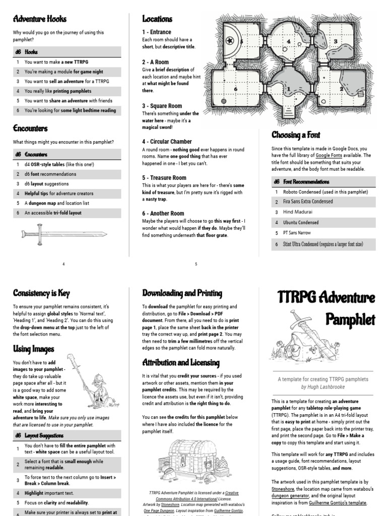 TTRPG Tri-fold Pamphlet Template | PDF | Page Layout | Printing
